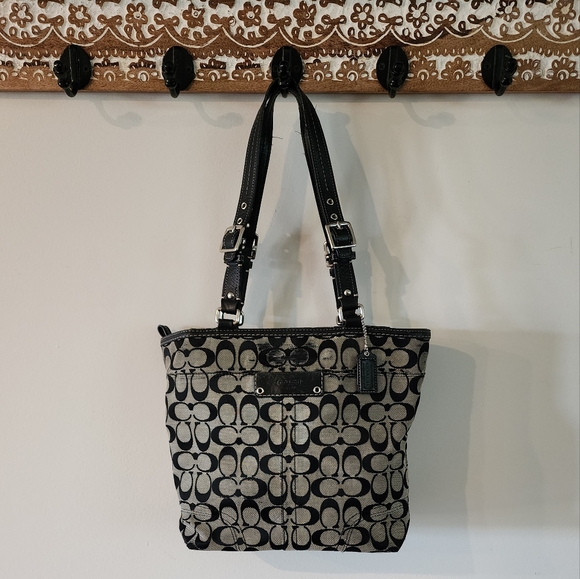 Coach | Bags | Coach Signature Canvas Leather Handbag Shoulder Bag ...